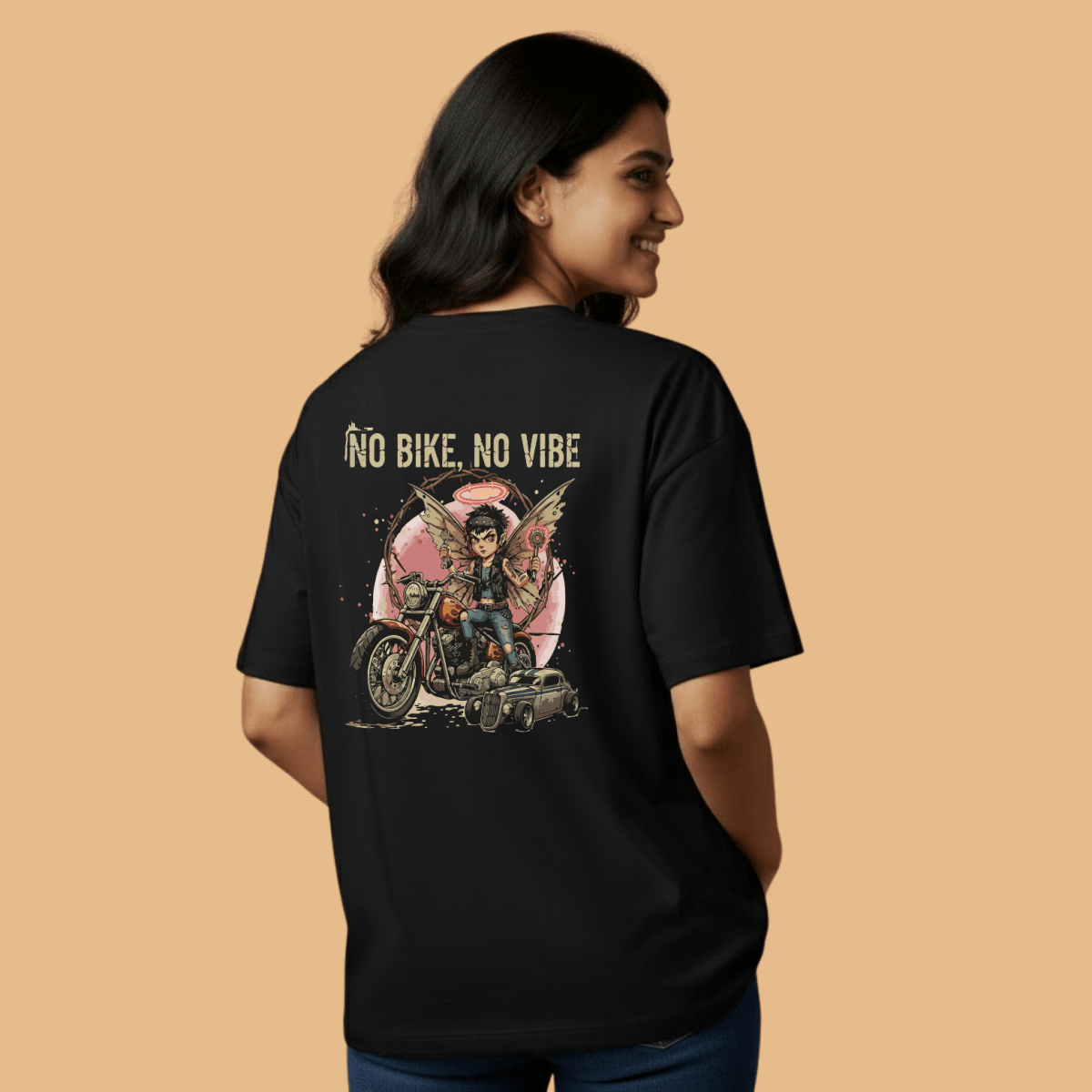 No Bike No Vibe Black Unisex Streetwear with Front & Back Design – Memat Go